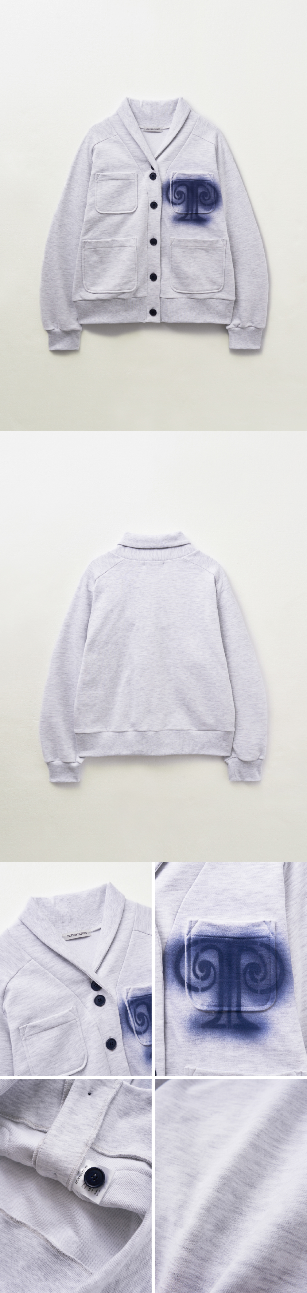 피브스피브스 스프레이드 포 포켓츠 스웨트 가디건 멜란지 그레이 | PEEVES PEEVES | KREAM