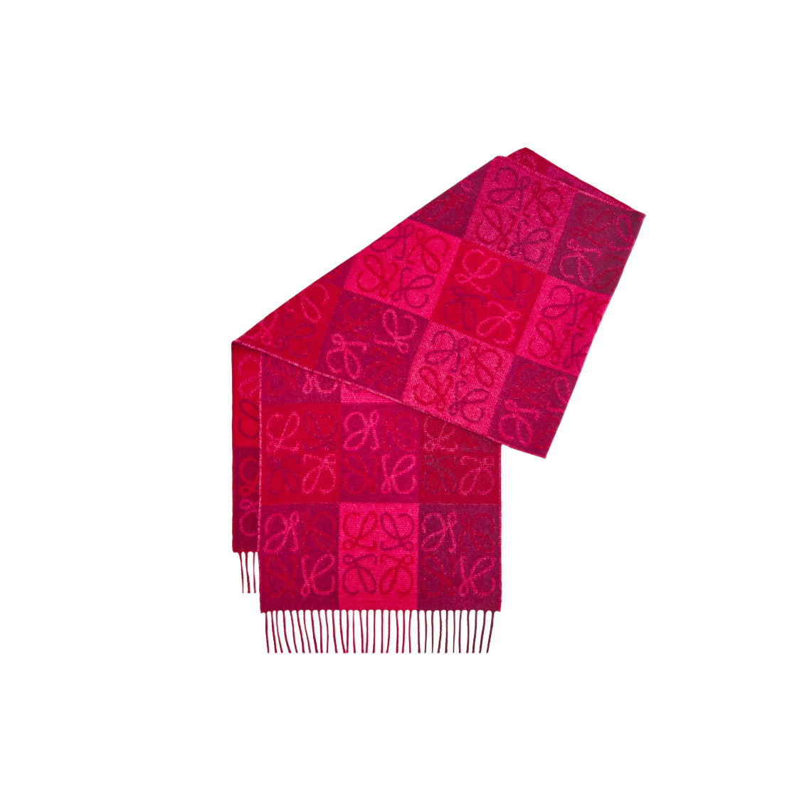 로에베 체커보드 스카프 인 울 앤 캐시미어 버건디 푸시아 | Loewe | KREAM