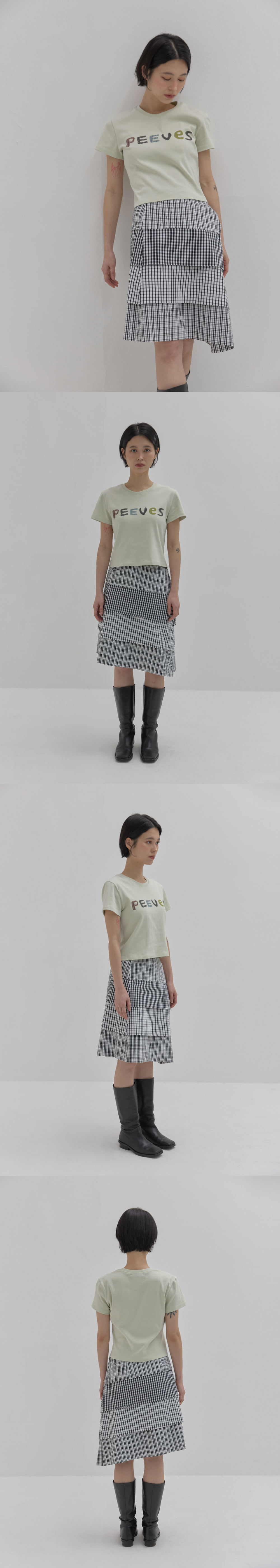 피브스피브스 체크 티어드 미디 스커트 화이트 | PEEVES PEEVES | KREAM