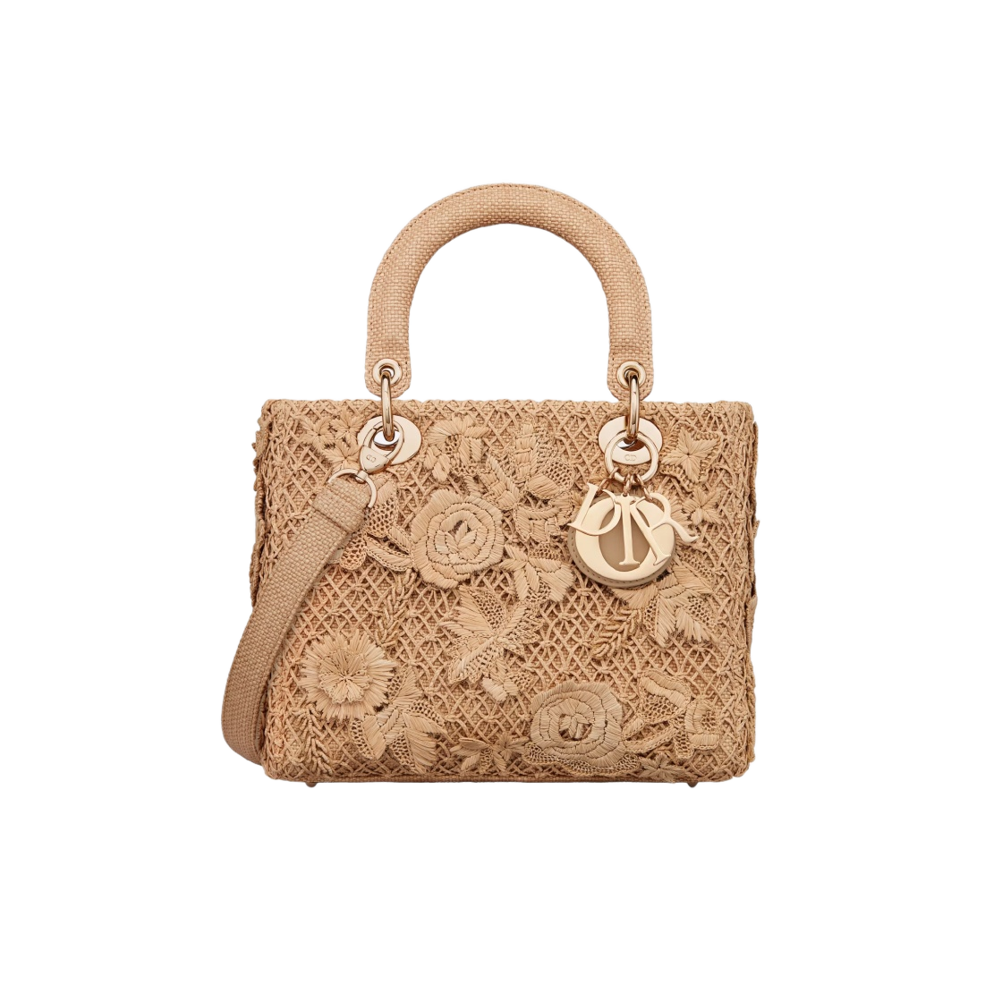 디올 미디움 레이디 D 라이트 백 자수 3D 플라워 내츄럴 라피아 | Dior | KREAM