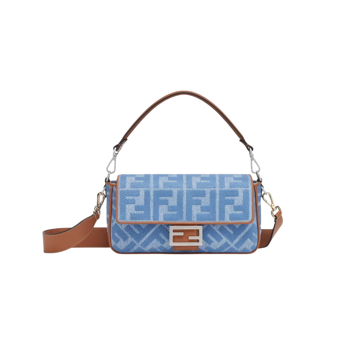 펜디 FF 자수 미디움 바게트 데님백 라이트 블루 | Fendi | KREAM