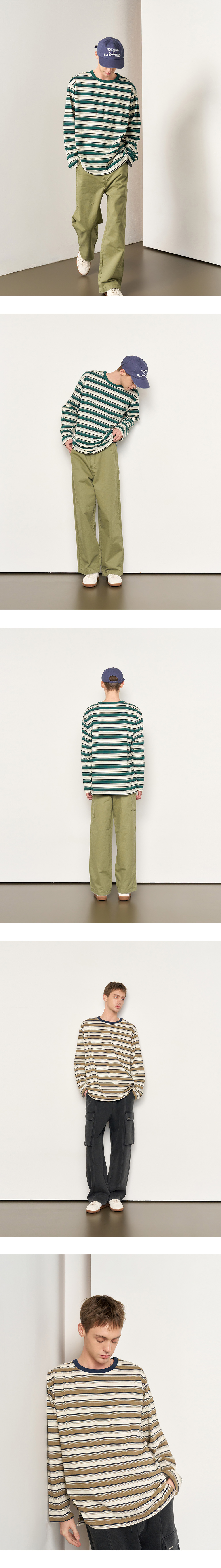 제너럴아이디어 유니섹스 멀티 스트라이프 롱 슬리브 티 그린 | GENERAL IDEA | KREAM