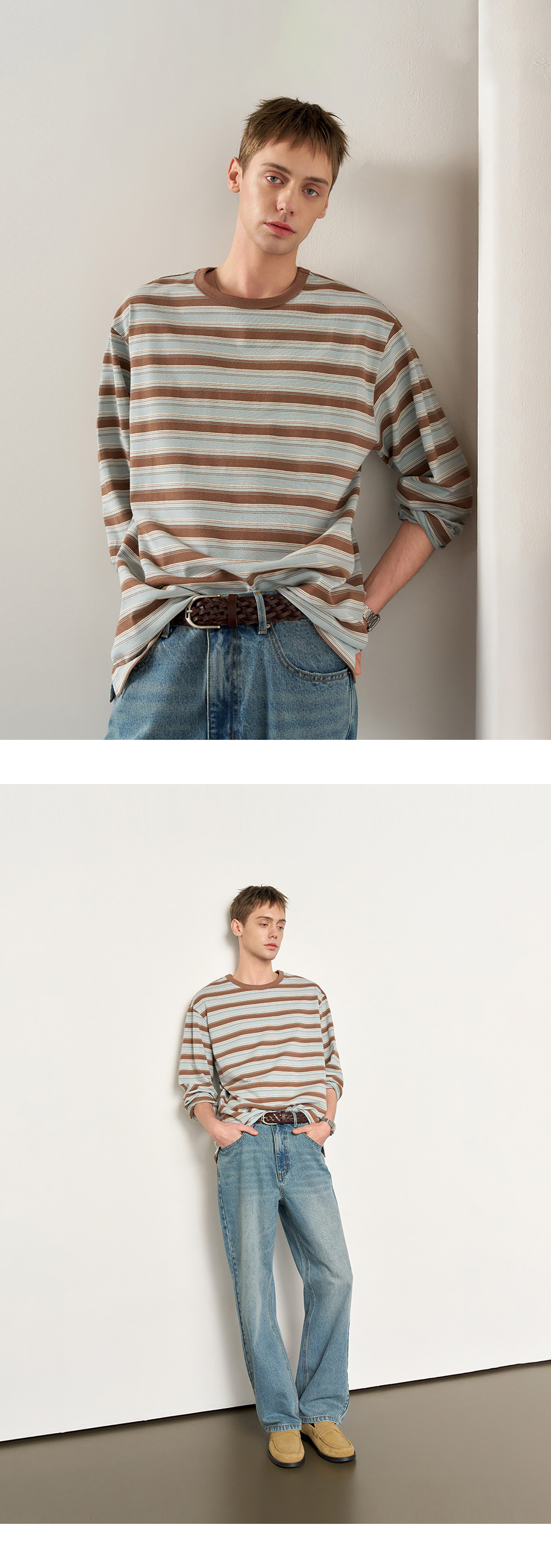 제너럴아이디어 유니섹스 멀티 스트라이프 롱 슬리브 티 그린 | GENERAL IDEA | KREAM