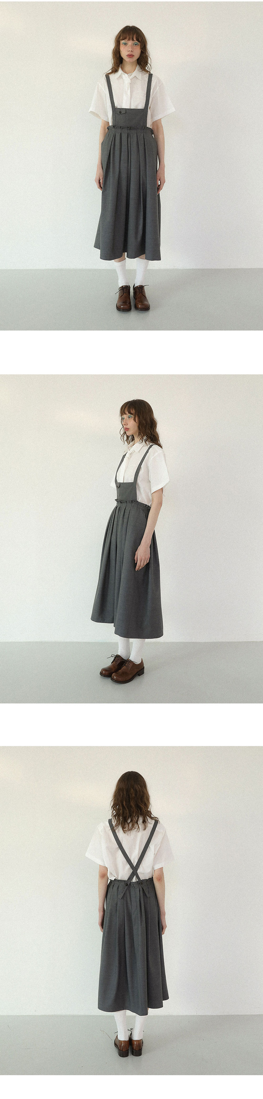 플레따 핀턱 오버롤 스커트 브라운 | FLETTA | KREAM