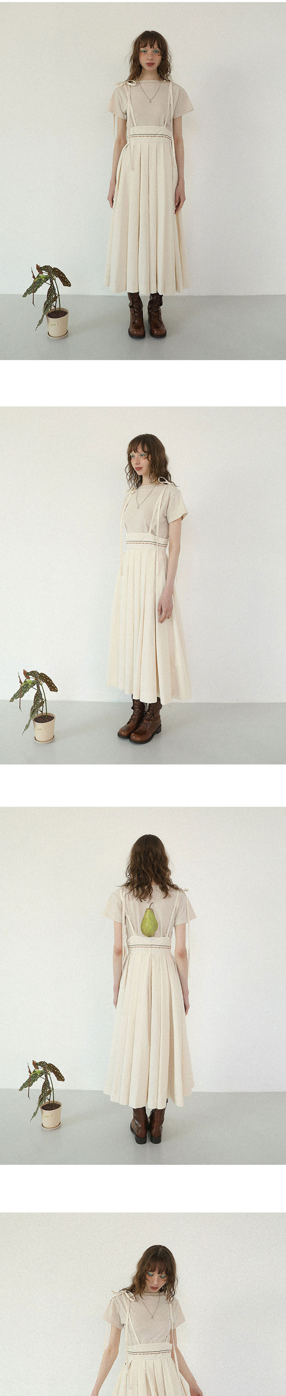 플레따 자수 오버롤 플리츠 스커트 네이비 | FLETTA | KREAM