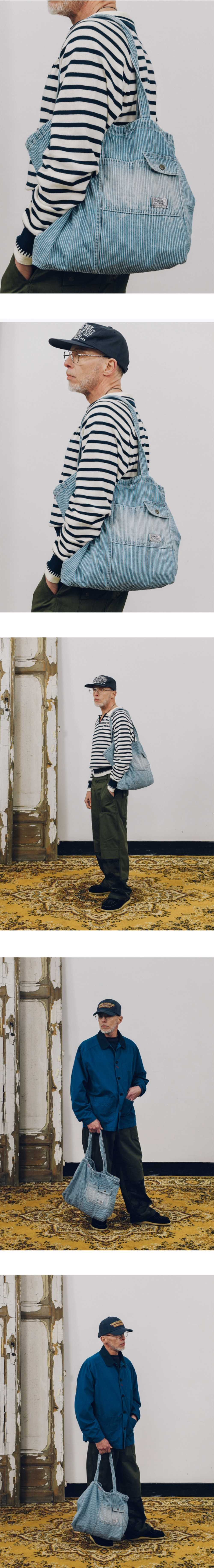오가프 히코리 스트라이프 데님 에코백 라이트블루 | OGARP | KREAM