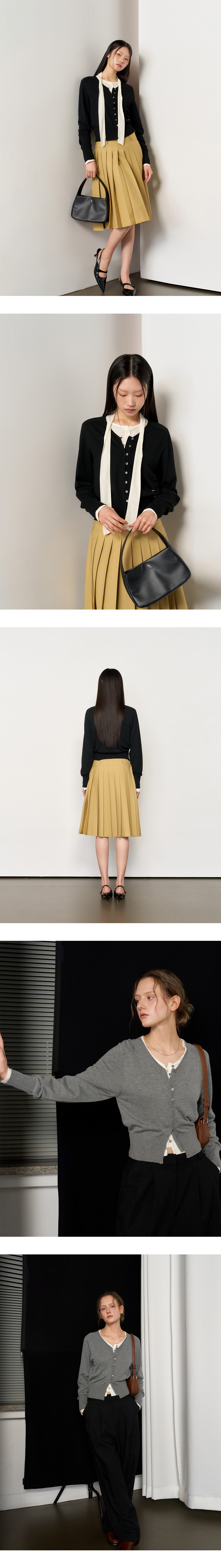 제너럴아이디어 우먼 시그니처 브이넥 가디건 블랙 | GENERAL IDEA | KREAM