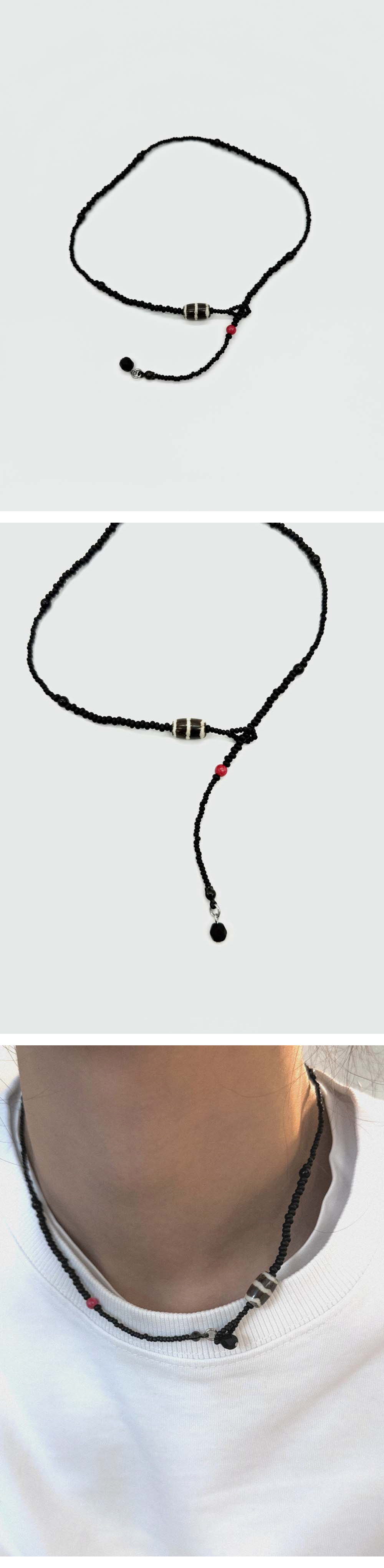 산리 스트라이프 레드 포인트 네클리스 블랙 레드 | SANLI | KREAM