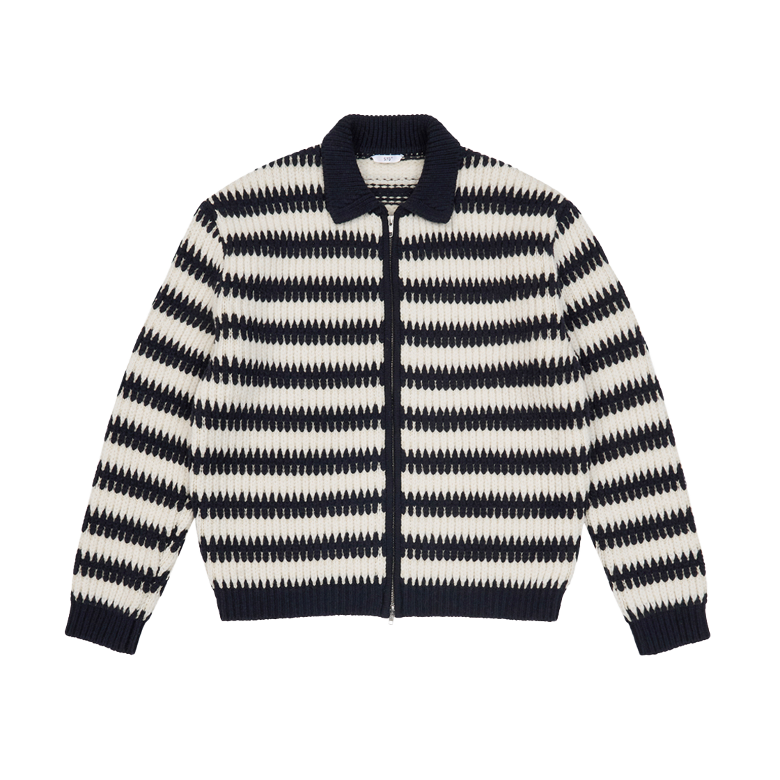 에스티유 스트라이프 카라 집업 스웨터 네이비 | STU | KREAM