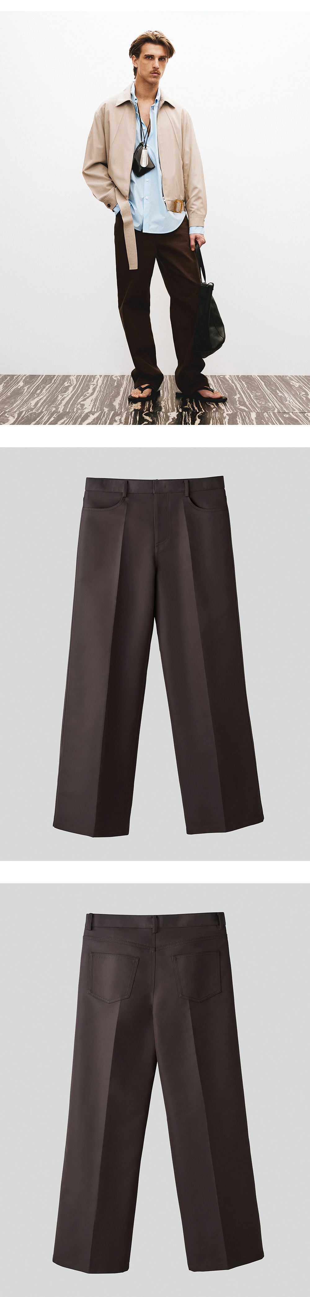 렉토 코튼 블렌드 와이드 플레어 팬츠 다크 브라운 | Recto | KREAM