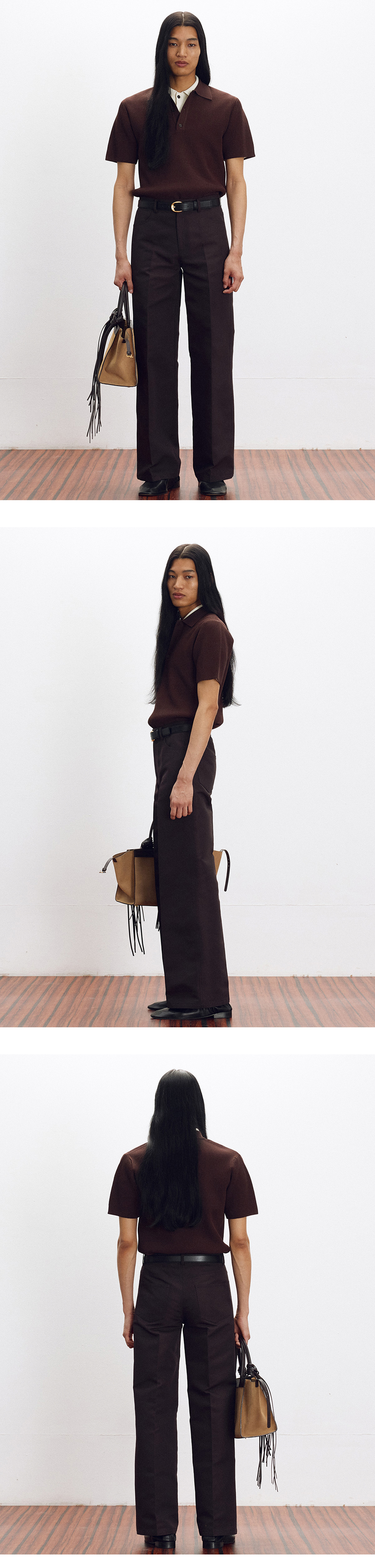 렉토 코튼 블렌드 와이드 플레어 팬츠 다크 브라운 | Recto | KREAM