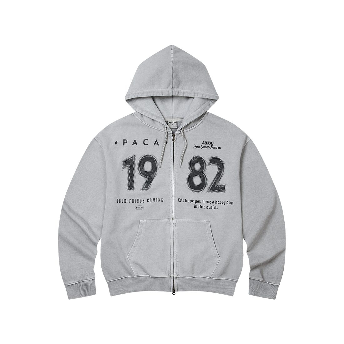 아모우 1982 빈티지 유니폼 후드 집업 라이트그레이 | AMOU | KREAM