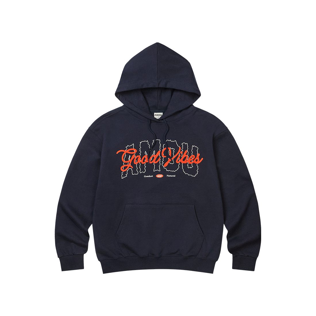 아모우 굿 바이브 아치 로고 후드 네이비 | AMOU | KREAM