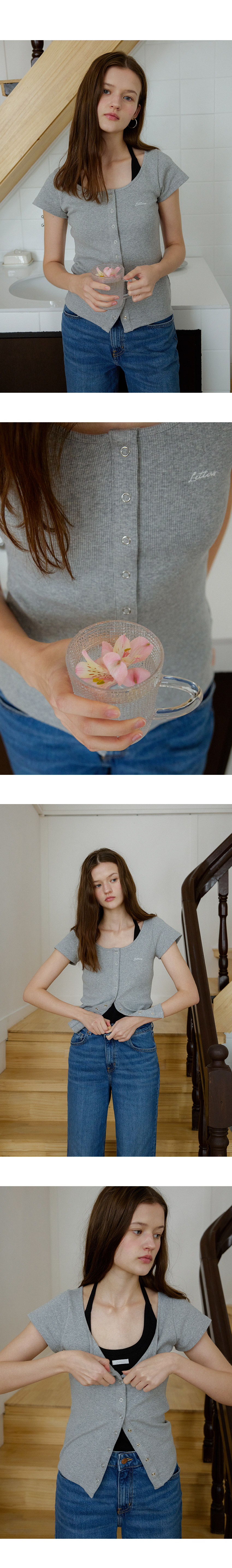 레터프롬문 레터즈 슬림 하프 가디건 멜란지그레이 | LETTER FROM MOON | KREAM