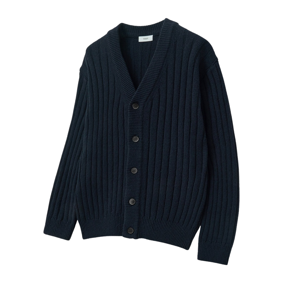 티엔지티 세미오버핏 크롭 부클 브이넥 가디건 네이비 | TNGT | KREAM