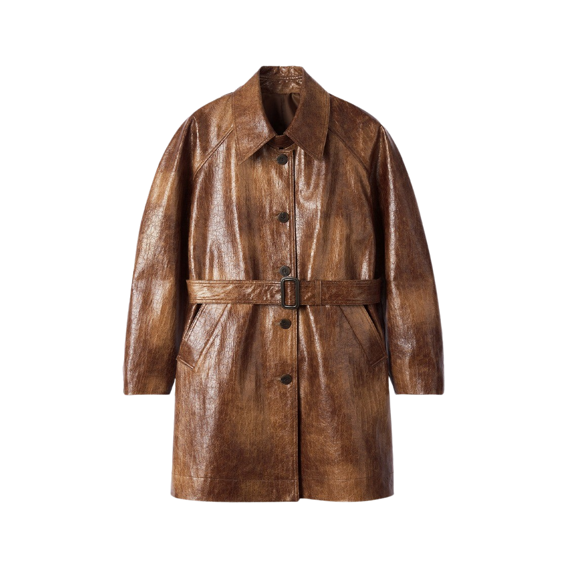 엔오르 우먼 크랙 코티드 벨티드 코트 브라운 | ENOR | KREAM