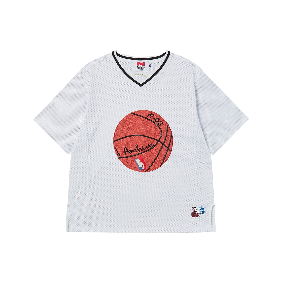 엔 아카이브 핸드 메이드 아트 피스 바스켓볼 로고 메쉬 저지 티셔츠 화이트 | N ARCHIVE | KREAM