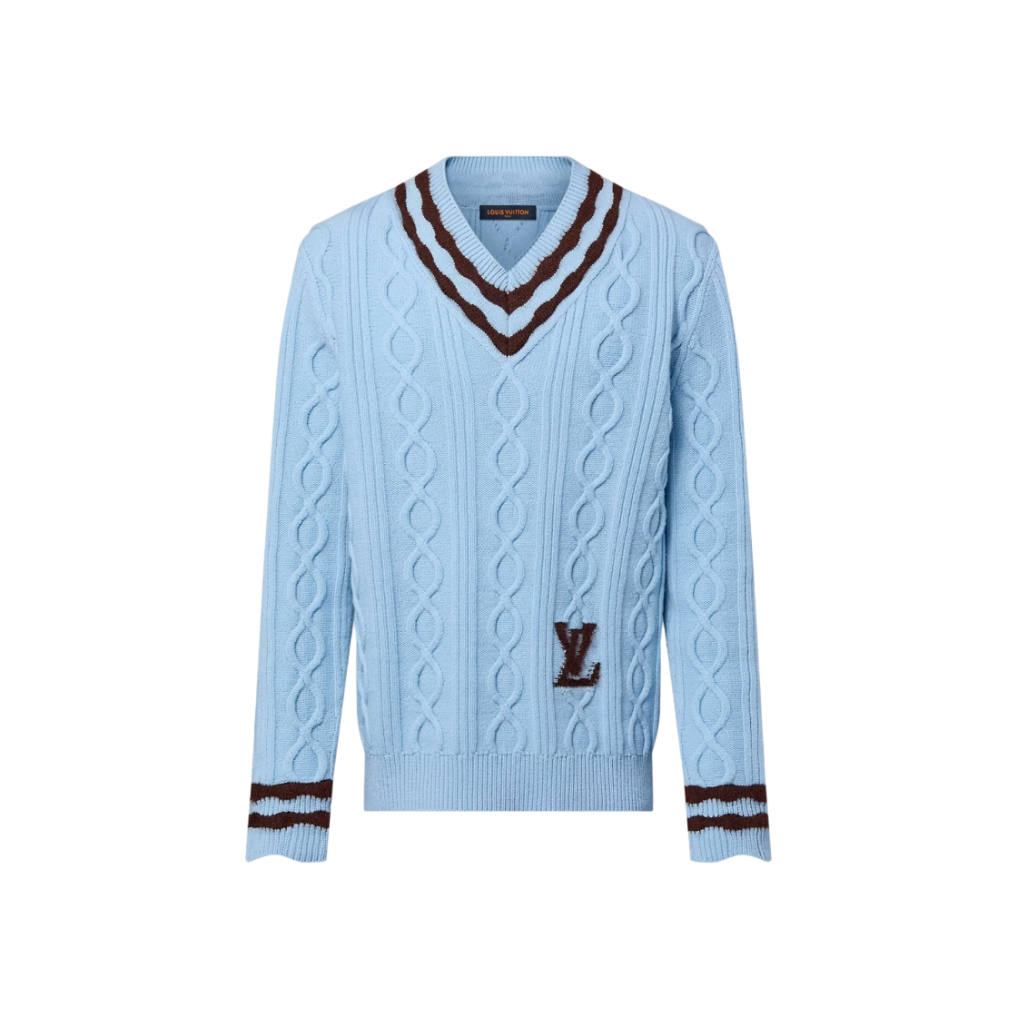 루이비통 케이블 니트 울 앤드 모헤어 브이넥 풀오버 페일 블루 | Louis Vuitton | KREAM