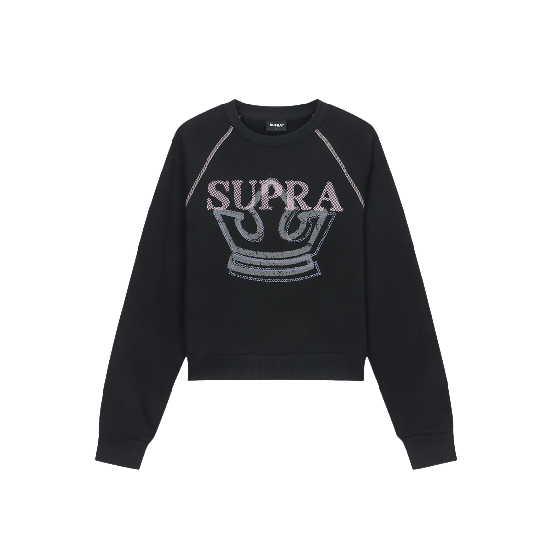 수프라 여성 크라운 그래픽 크롭 맨투맨 블랙 | Supra | KREAM