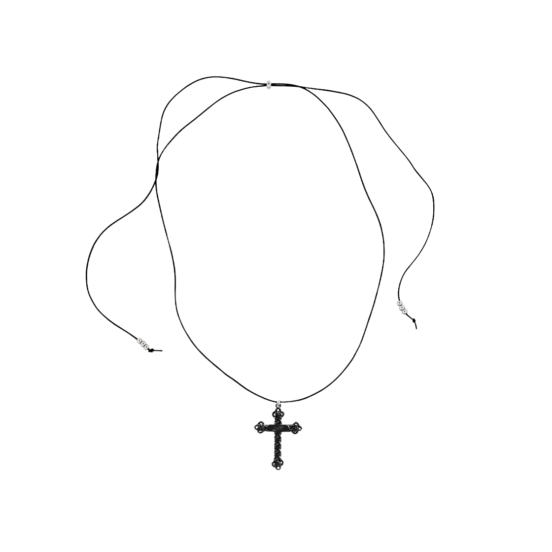 센티멍 넘버 475 매듭 십자가 레더 네크리스 블랙 | SENTIMENTS | KREAM