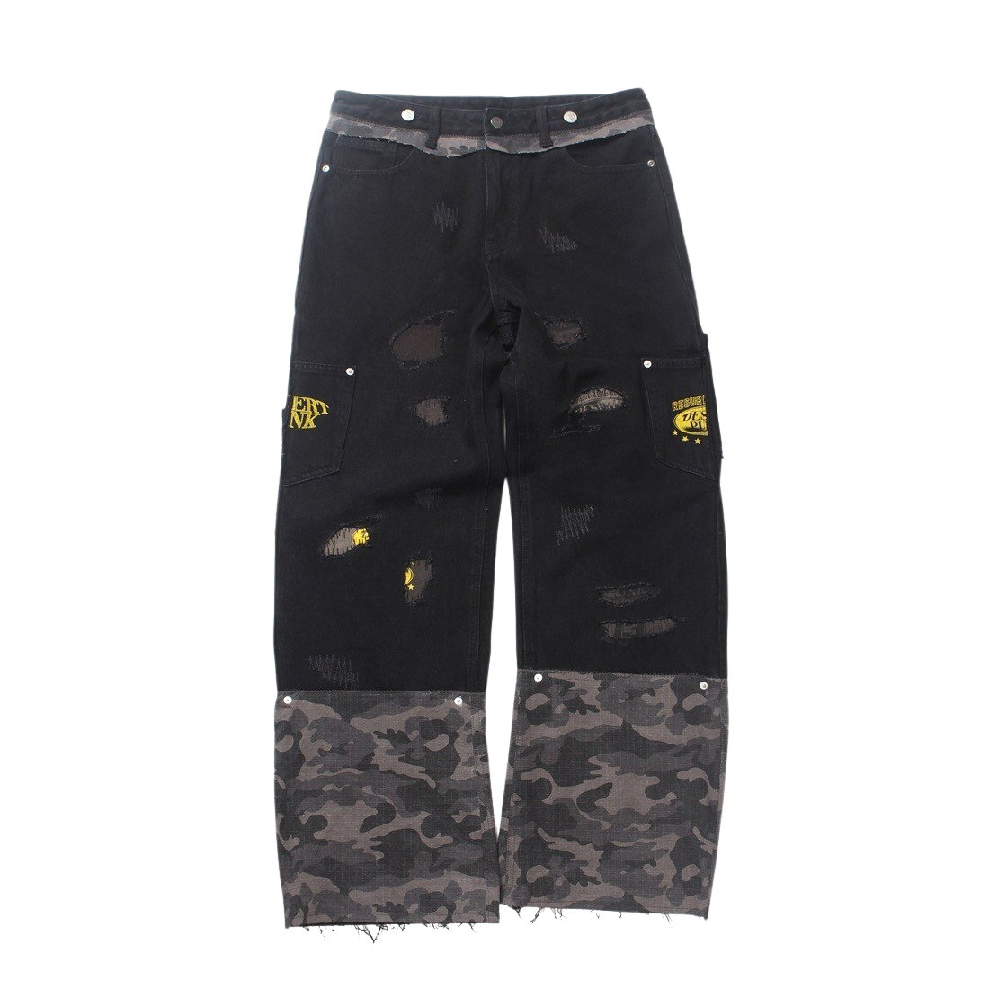 레저렉션13 보로 & 카모 디테일 팬츠 블랙 | Resurrection13 | KREAM