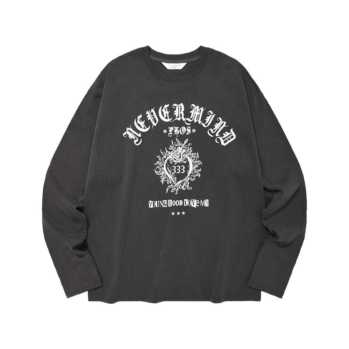 포스333 해자드 001 영 하트 롱 슬리브 차콜 | PHOS333 | KREAM