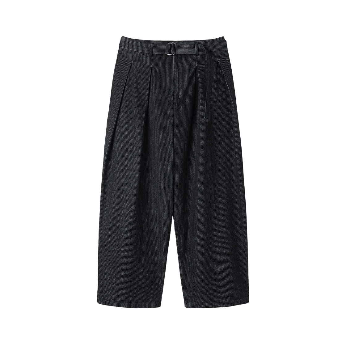 오와이 스트라이프 벨티드 사이드 투턱 와이드 팬츠 블랙 | OY | KREAM