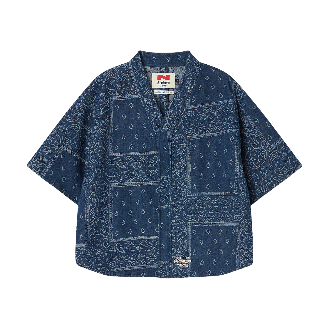 엔 아카이브 빈티지 반다나 데님 반팔 셔츠 인디고 블루 | N ARCHIVE | KREAM