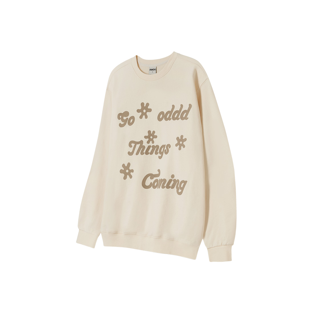 아모우 레터링 위드 플라워 스웨트셔츠 크림 | AMOU | KREAM