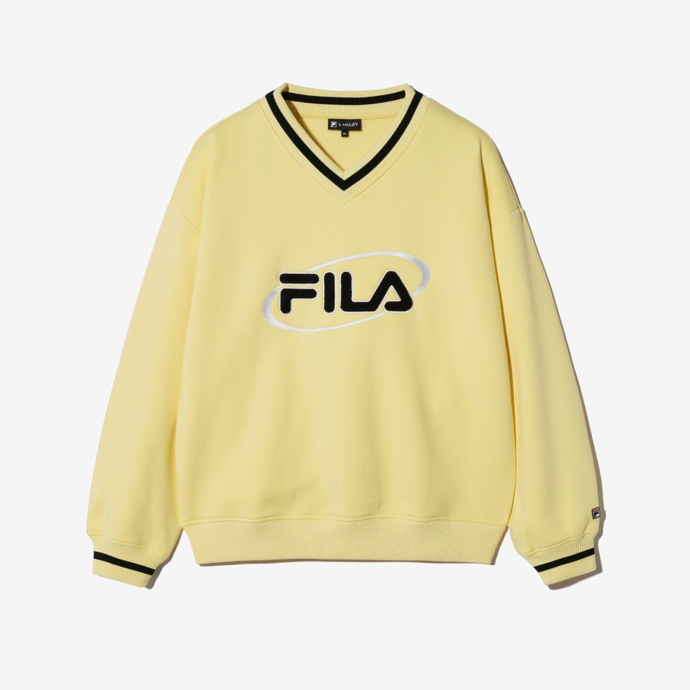 휠라 헤일리비버 V넥 맨투맨 옐로우 | FILA | KREAM