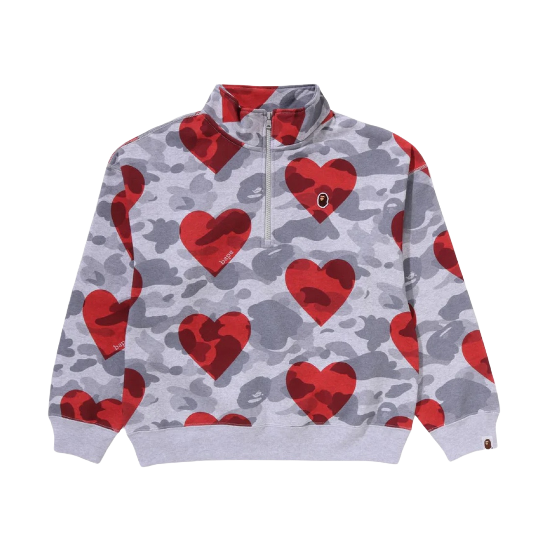 (W) 베이프 아이 러브 베이프 하프 집 스웨트셔츠 그레이 | BAPE | KREAM