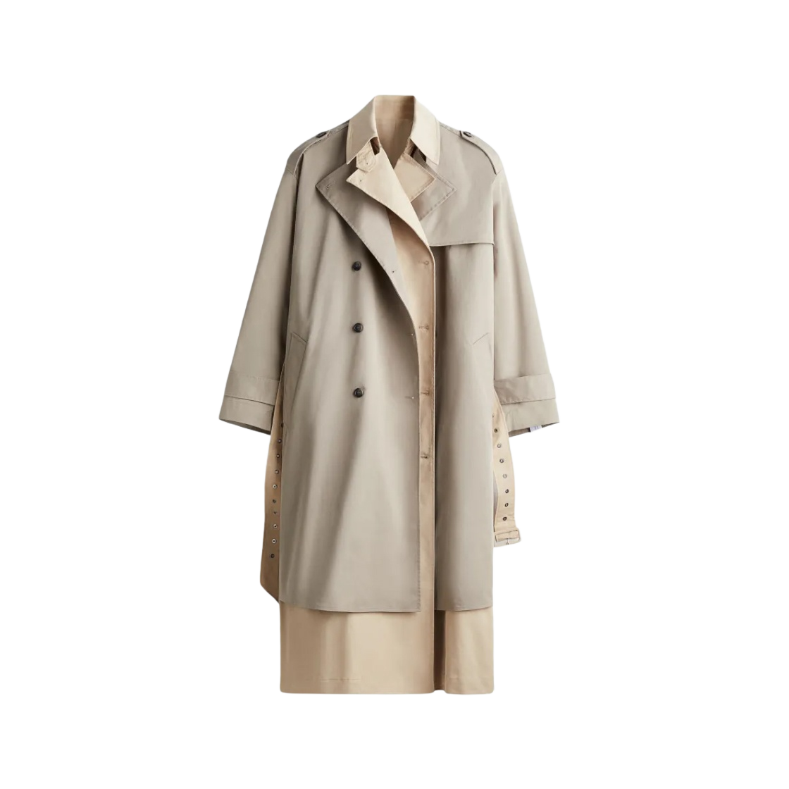 (W) 에이치앤엠 x Rokh 트윌 트렌치 코트 투 피스 베이지 그레이 | H&M | KREAM