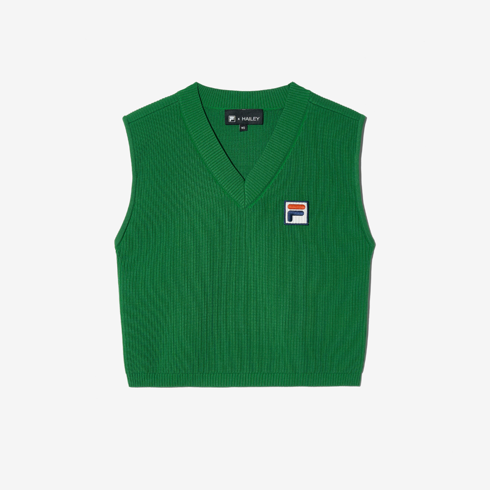 휠라 헤일리비버 V넥 니트 베스트 그린 | FILA | KREAM