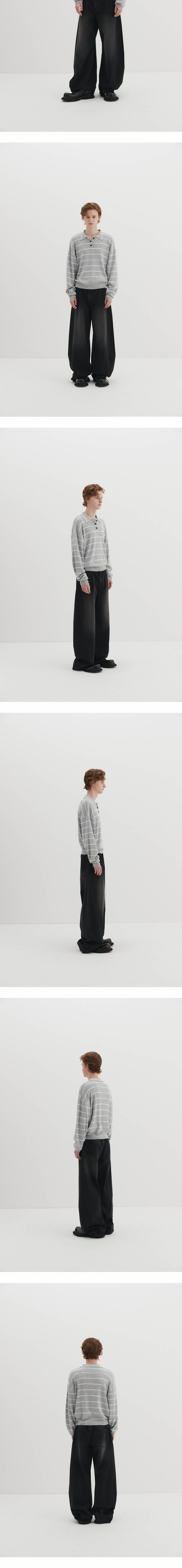 디엔에스알 스트라이프 크롭 카라 니트 그레이 | DNSR | KREAM