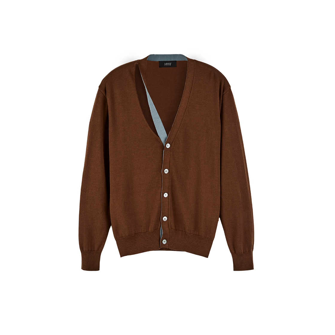 하이투 트위스트 슬릿 넥라인 니트 가디건 브라운 | HYII | KREAM