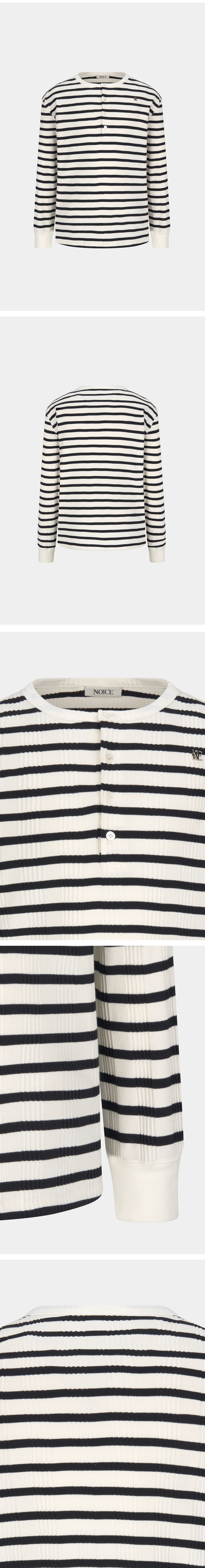 노이스 코튼 립 롱슬리브 헨리넥 스트라이프 | Noice | KREAM