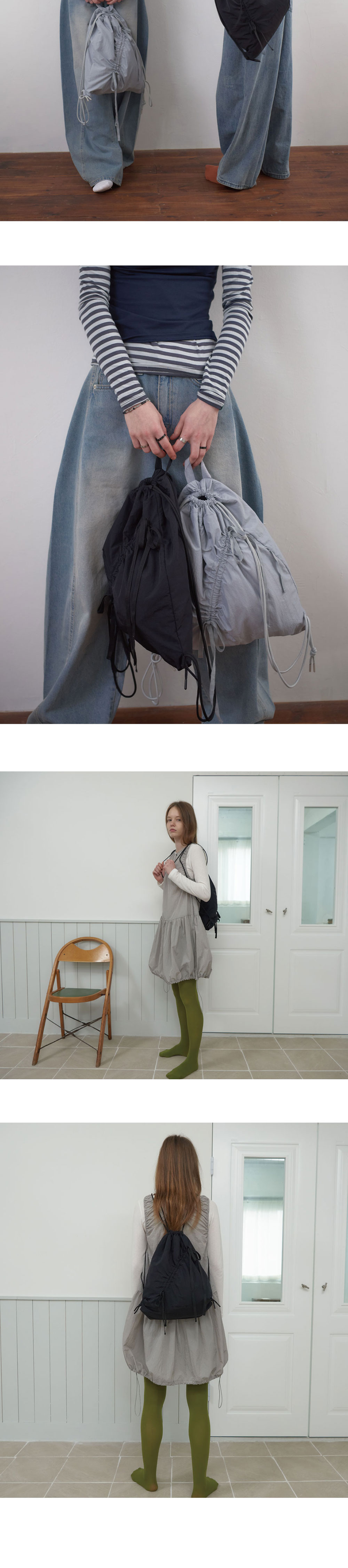 리오므 언발란스 리본 셔링 스트링 백 그레이 | RIOMEU | KREAM