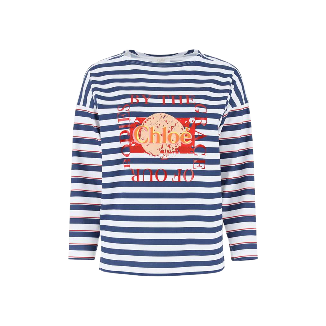 (W) 끌로에 로고 프린트 스트라이프 롱슬리브 티셔츠 블루 | Chloe | KREAM