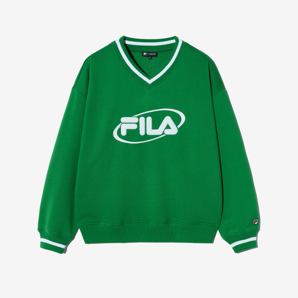 휠라 헤일리비버 V넥 맨투맨 그린 | FILA | KREAM