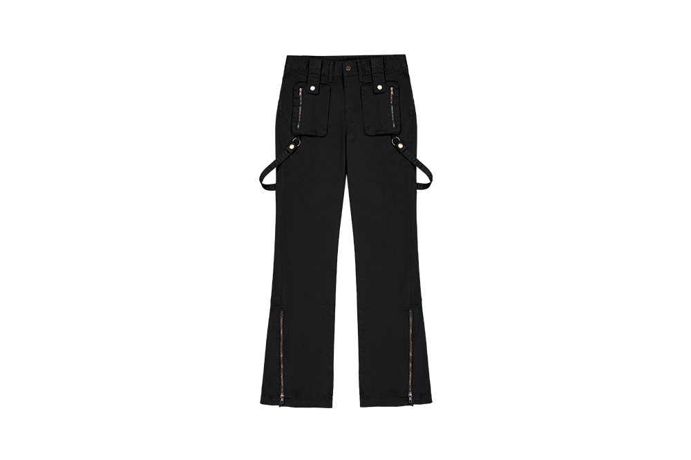 우알롱 유틸리티 스트랩 부츠컷 팬츠 블랙 | WOOALONG | KREAM