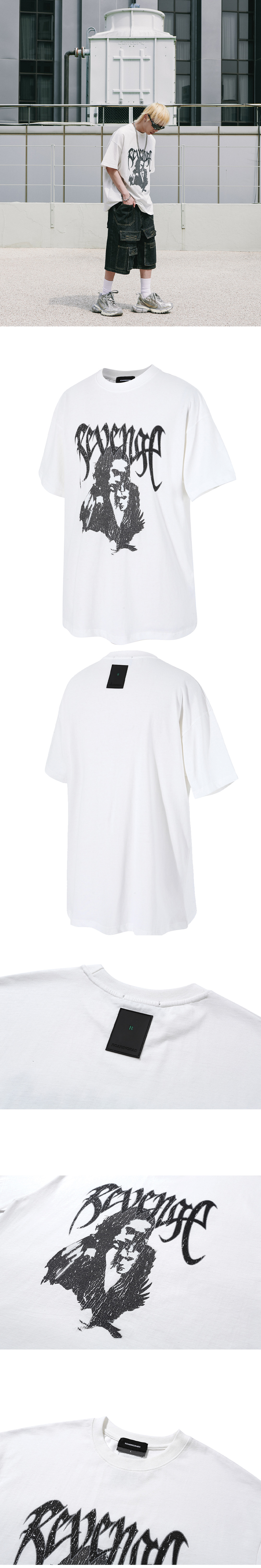 로어링라드 데미지 크로우 오버 티셔츠 화이트 | ROARINGRAD | KREAM