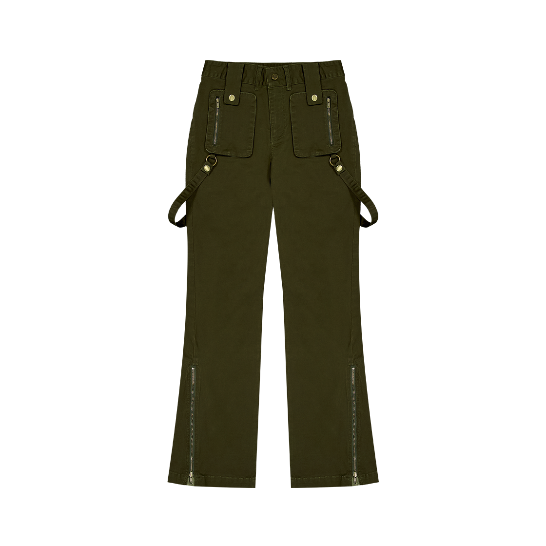 우알롱 유틸리티 스트랩 부츠컷 팬츠 카키 | WOOALONG | KREAM