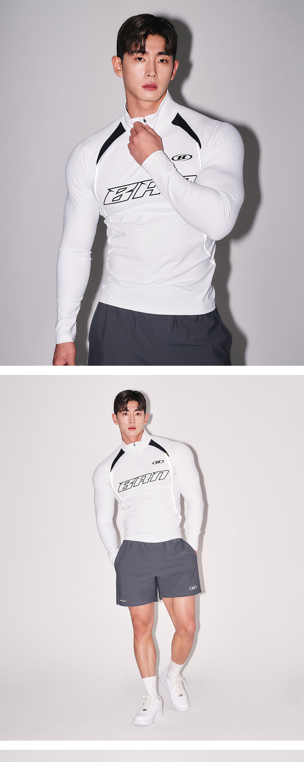 본투윈 BRN 실버라인 하프집업 롱슬리브 화이트 | BORN TO WIN | KREAM