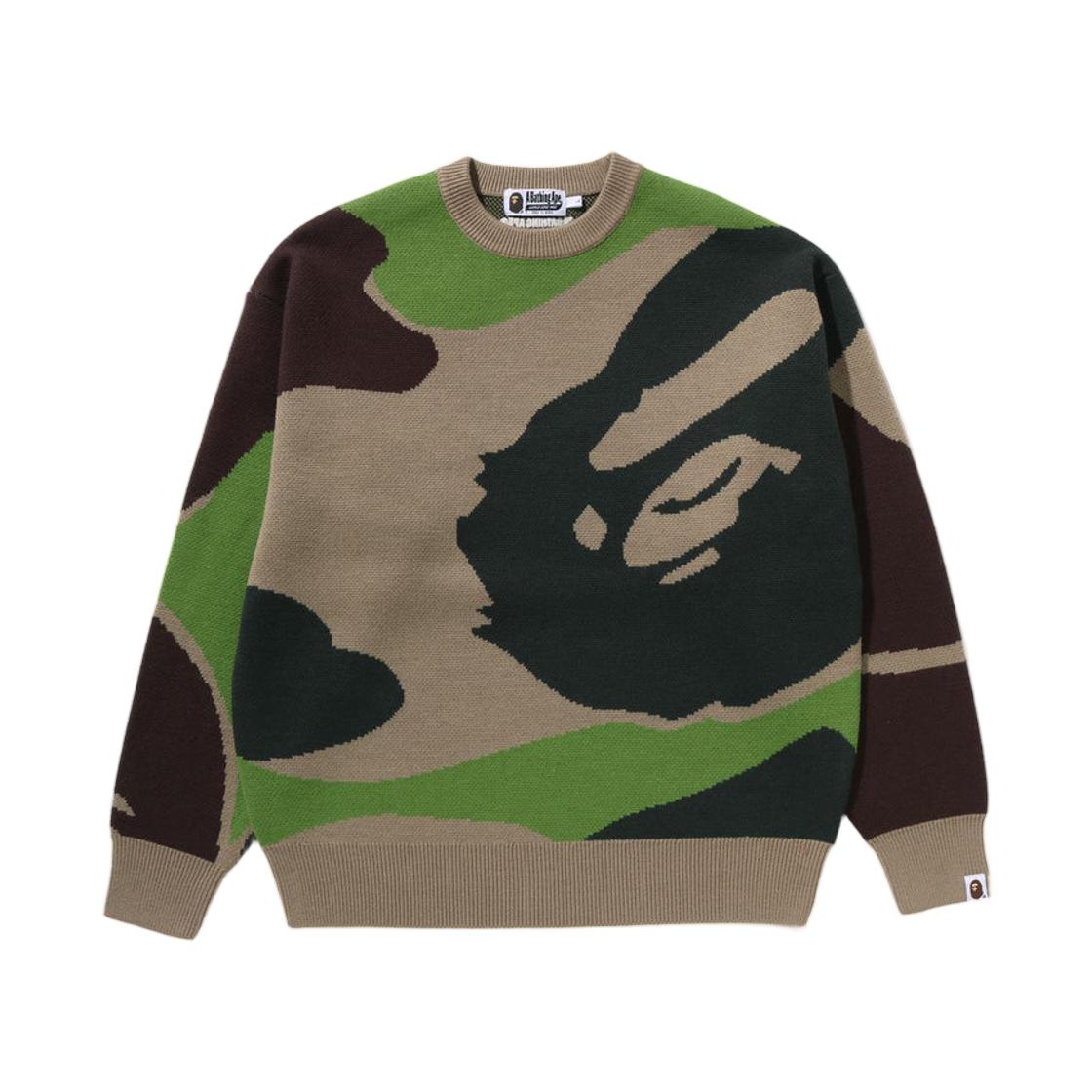 베이프 메가 ABC 카모 니트 크루넥 스웨트셔츠 그린 | BAPE | KREAM